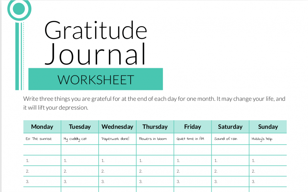 Gratitude Journal Worksheet - Jepsen Mindset and Meditation Monk